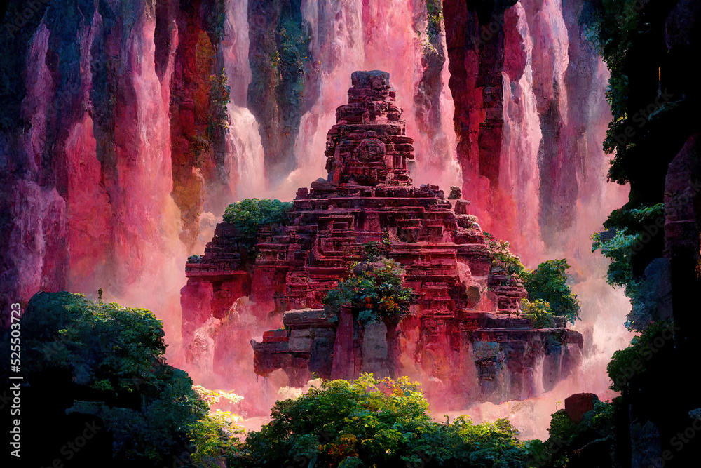 Maya Temple Deep in the Valley. Red Mountain Woods. Mystery Pyramid ...