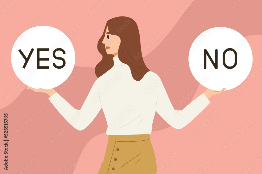 Young female choosing between "YES" or "NO". Concept of selection ...
