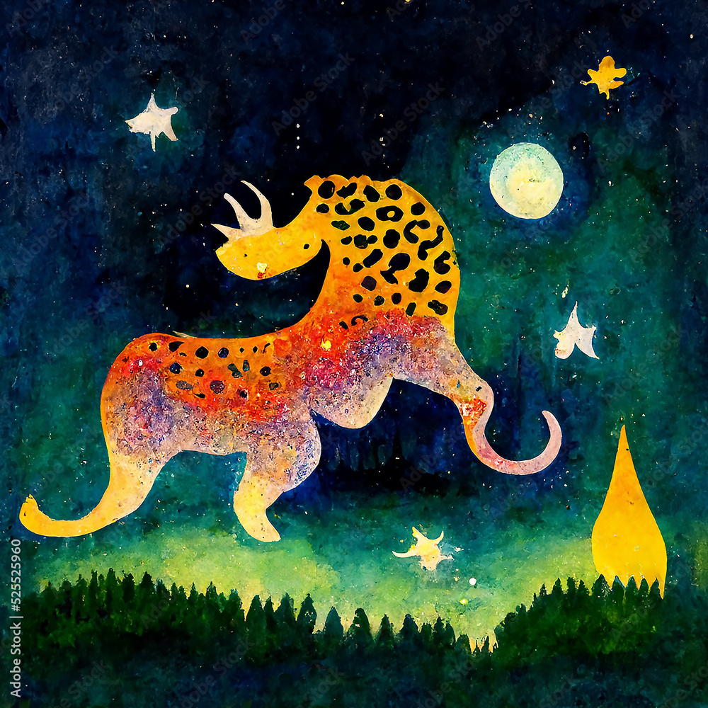 The Mystical Beast Walking Through The Forest Under The Moonlight and ...