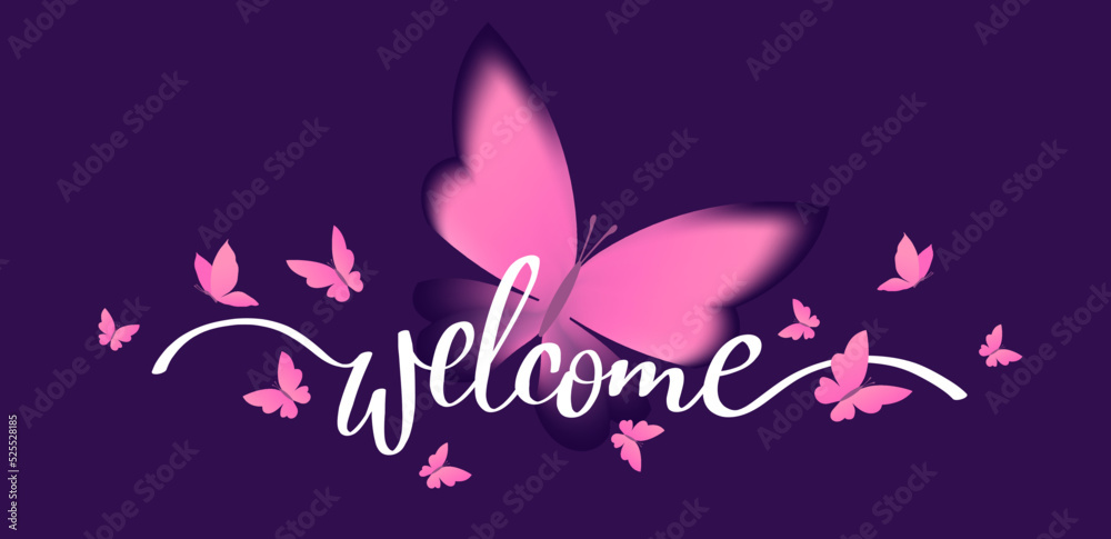 Vector illustration of beautiful pink butterfly on dark color ...