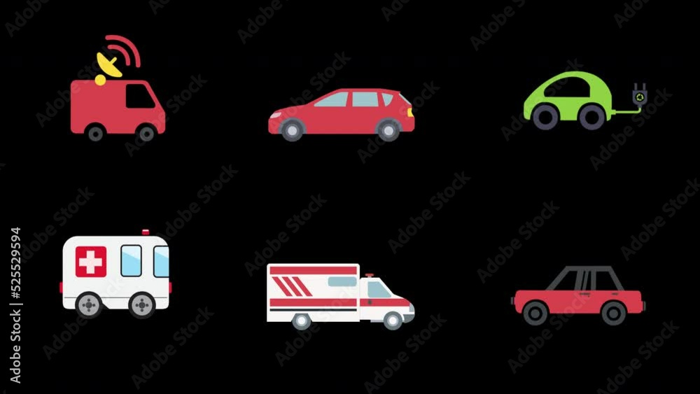 car icon set motion graphic animation, vehicle, transparent ...