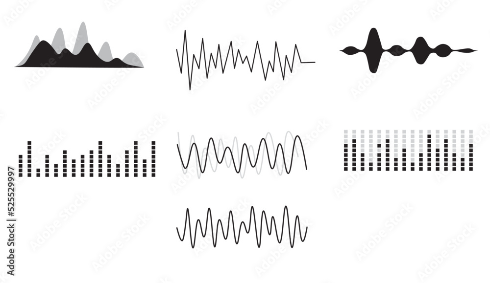 Set of sound waves. Black and Sound Waves Indicators, different sound ...