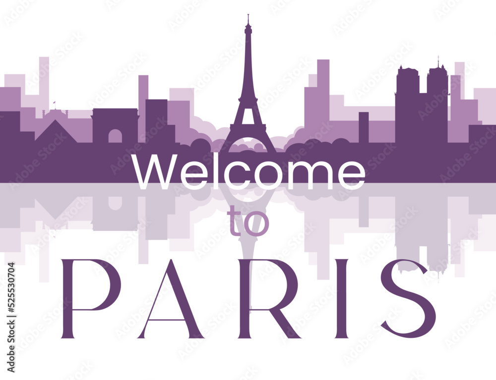 Welcome to Paris. Welcome banner. The silhouette of Paris. France Stock ...