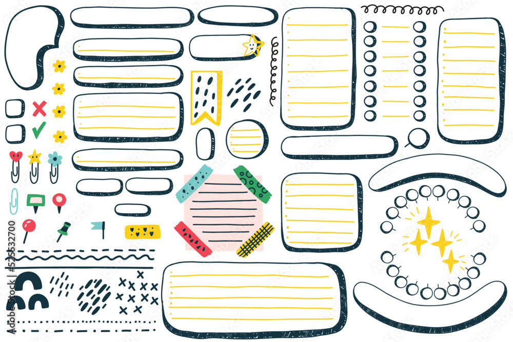 Doodle set scrapbook decor vector element. Notebook sheets, Chore ...