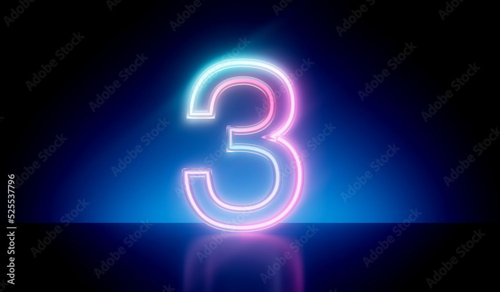 Number 3 neon glowing futuristic tube light. 3D Rendering Stock ...