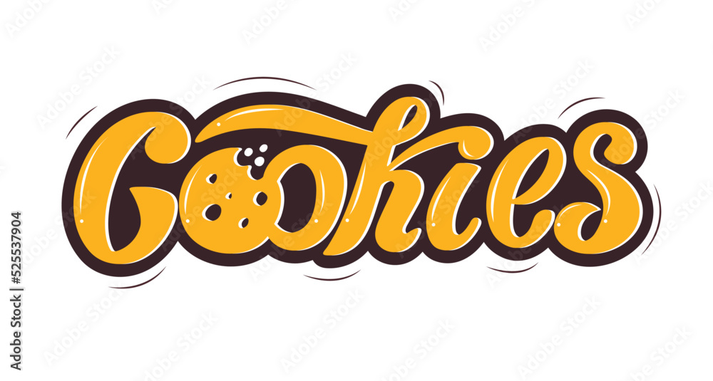 Cookies logo, yellow-brown volume handwritten letters digital vector ...
