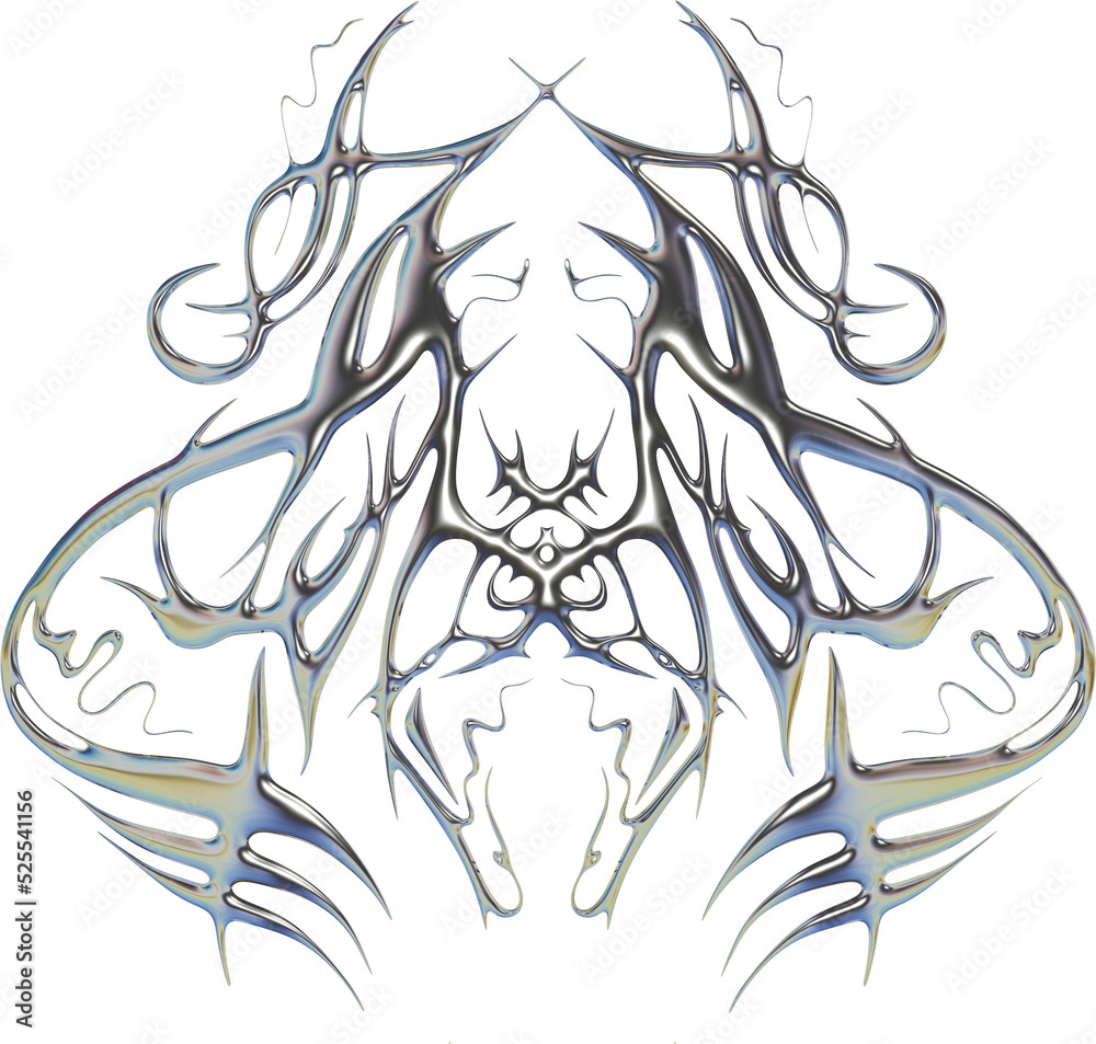 tribal 90s metallic chrome 3D goth y2k techno modern hype tattoo liquid metal Stock Illustration ...
