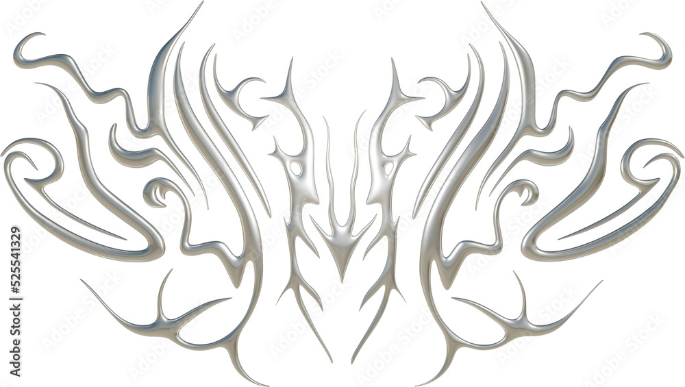 tribal 90s metallic chrome 3D goth y2k techno modern hype tattoo liquid metal Stock-Illustration ...