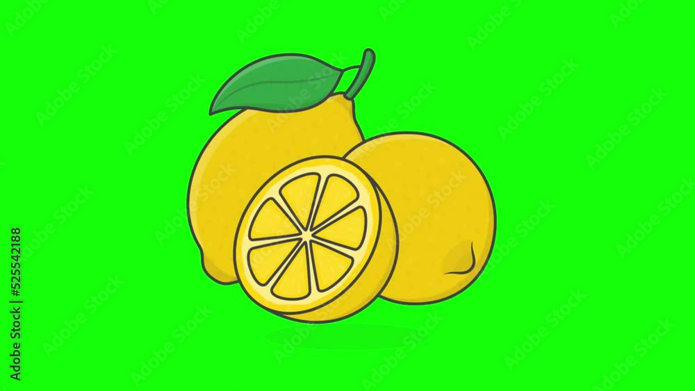 Lemon Fruit On Green Screen Background. 3D Slice And Whole Of Lemon ...