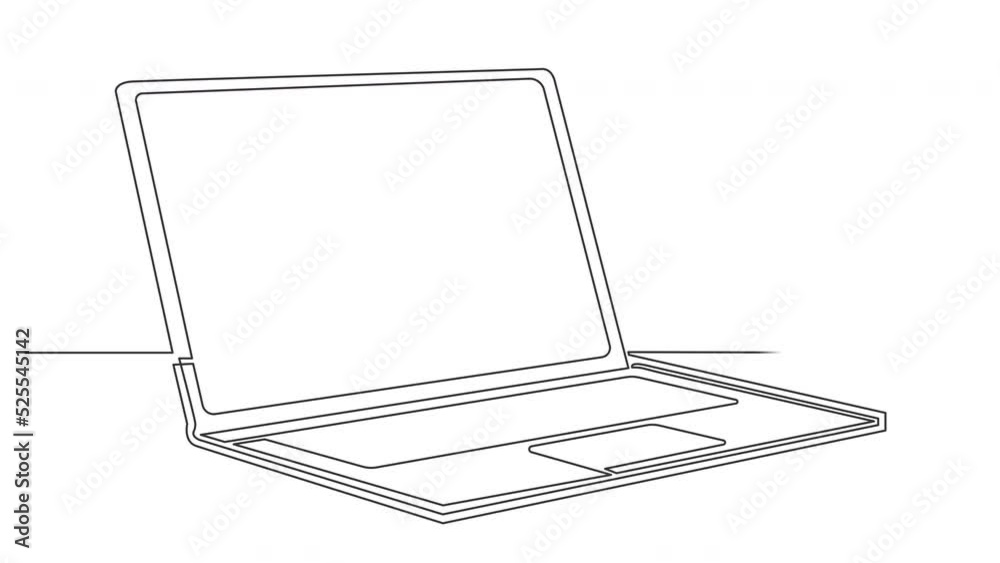 single line drawing of laptop computer isolated on white background ...
