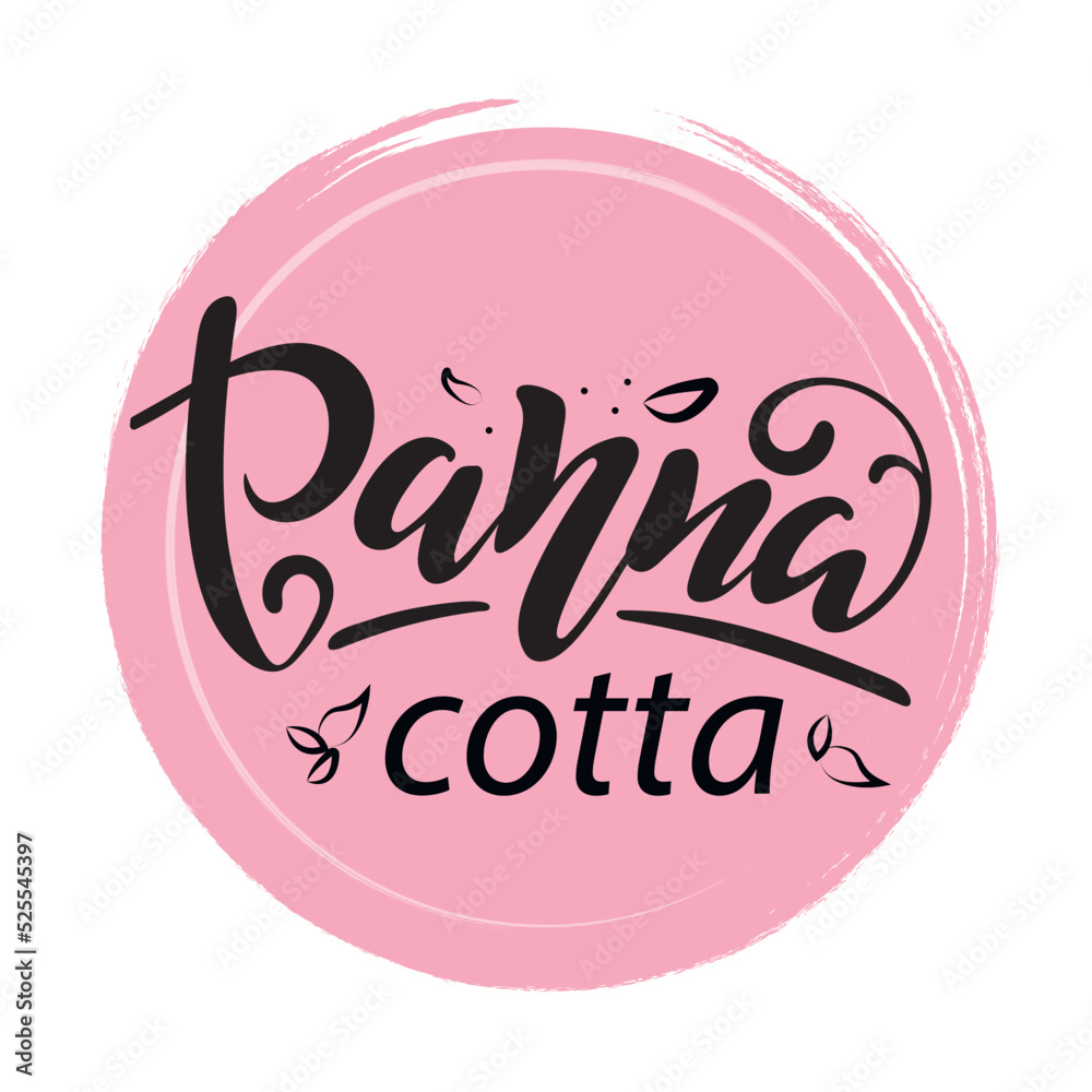 Panna cotta logo. Vector hand lettering. Black letters with leaves on ...