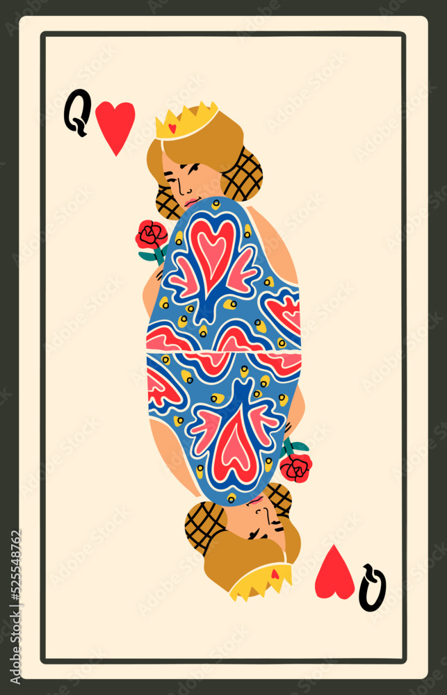 Queen of Hearts. Playing card. Beautiful character. Cute blonde lady ...