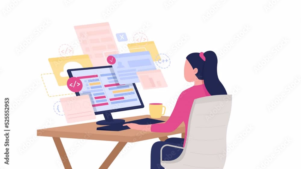 Animated programmer flat character. Full body person 4k video footage ...