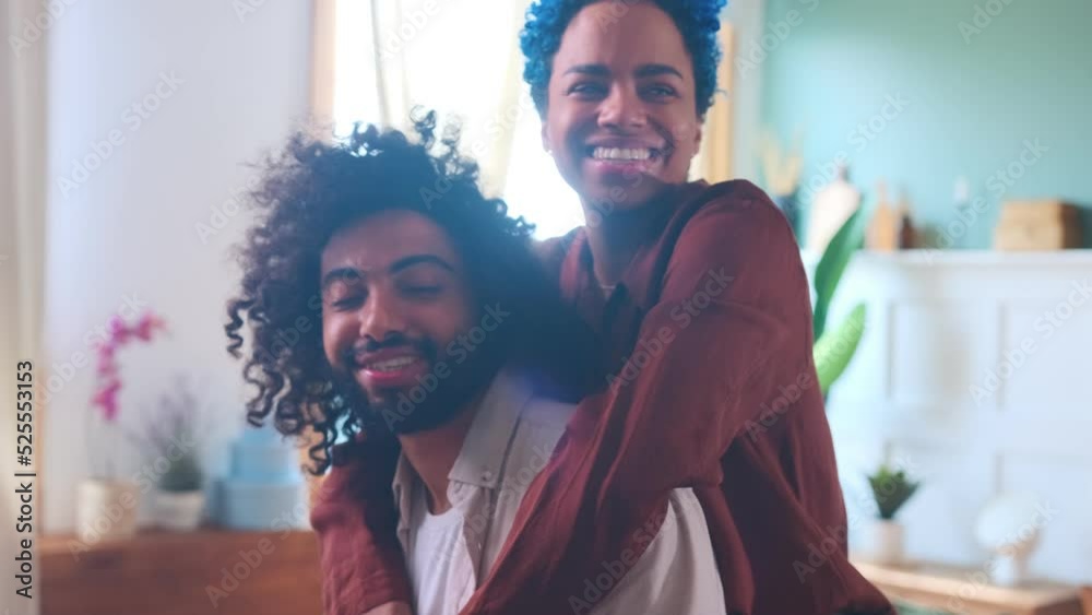 Young romantic multiethnic couple Arabian man and African American ...