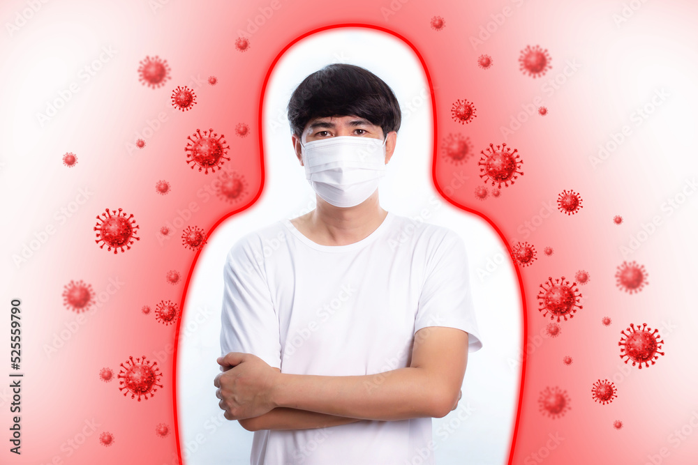Man wearing anti-virus protection mask to protect from corona COVID-19 ...