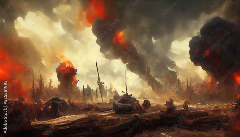 After the war in battlefield. Digital Art Illustration Painting Stock ...