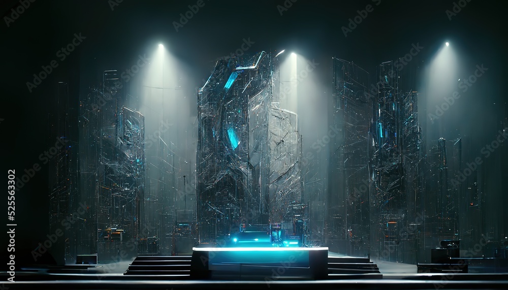 A futuristic stage, with a podium in the center. Sci-Fi Futuristic ...