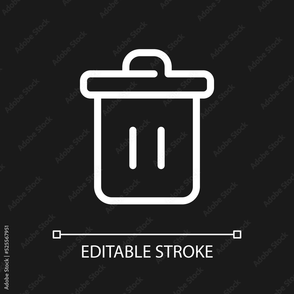 Trash can pixel perfect white linear ui icon for dark theme. Recycle ...