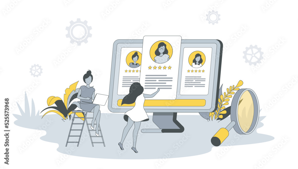 Recruiting concept in flat design with people. Women HR managers ...