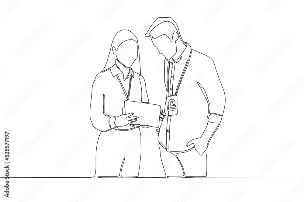 Continuous Line art of Business discussion of man and woman, One line ...