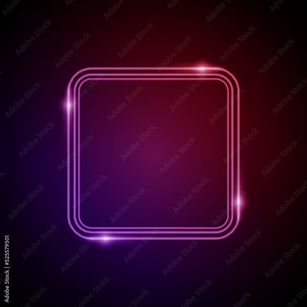Neon Frame with Glow, and Sparkles. Electronic Luminous Square Frame in ...