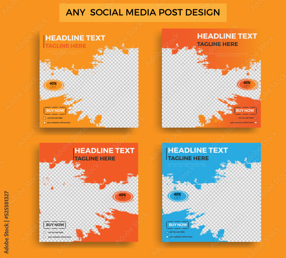 Delicious burger and food post design template set, coffee house ad ...