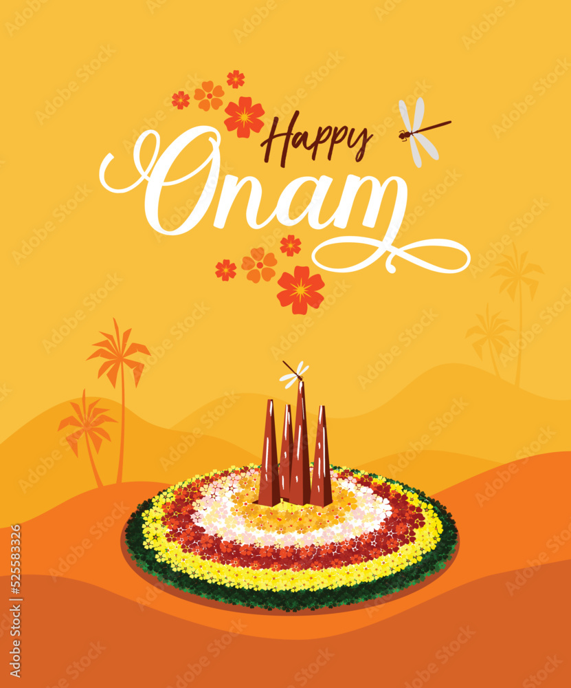 Illustration of Happy Onam festival of South India Kerala Stock Vector ...