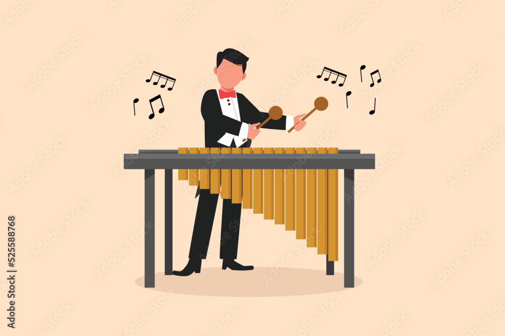 Business flat cartoon style draw man percussion player character play ...