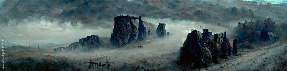Artistic concept of painting a scary and dangerous landscape ...