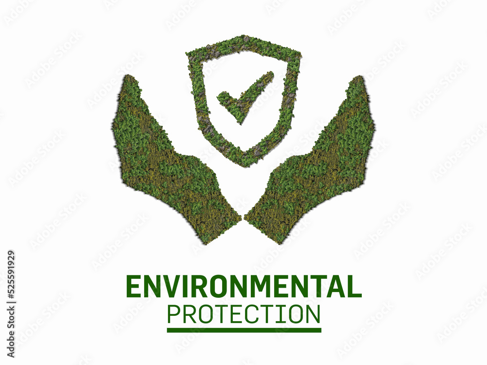 3D Hands holding green safety symbol. Save Earth concept. World ...
