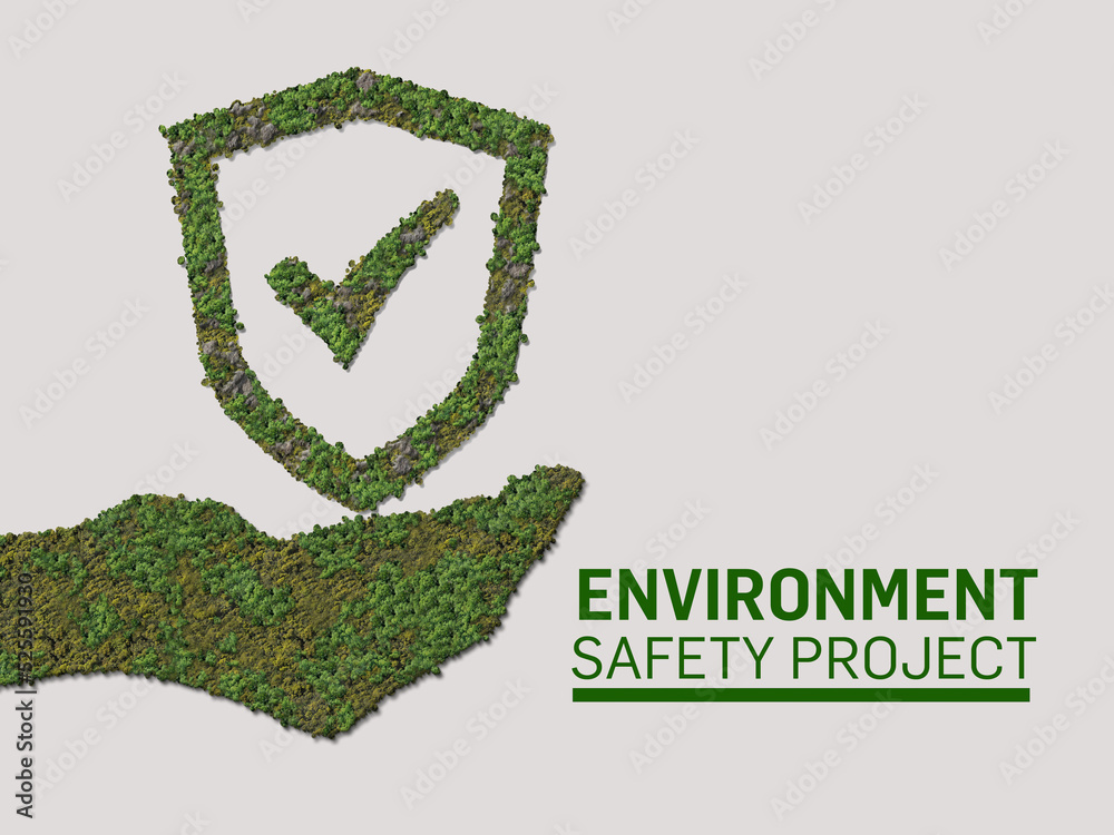 3D Hands holding green safety symbol. Save Earth concept. World ...