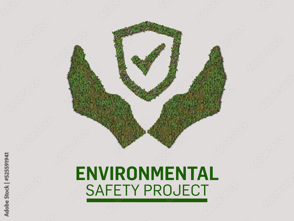 3D Hands holding green safety symbol. Save Earth concept. World ...