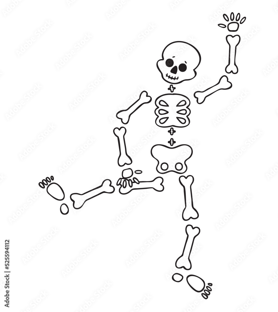 Funny cartoon dancing skeleton. Cute graphics for Halloween. Resume ...