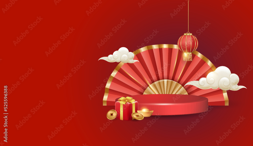 A luxurious 3D background for displaying CNY products with a podium, a ...