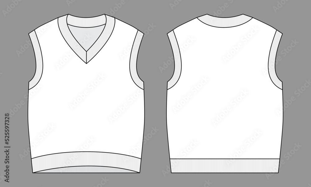 Blank White V-Neck Sweater Vest Template on Gray Background. Front and ...