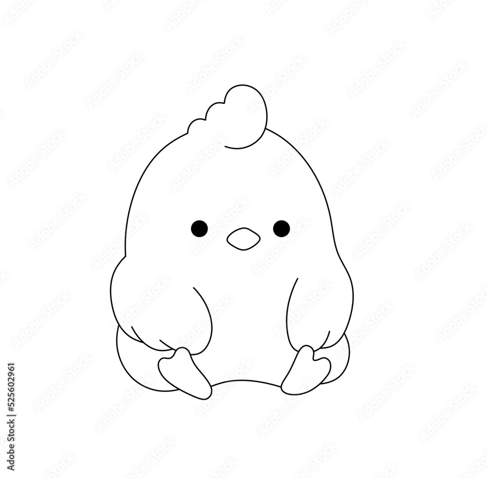 Vector isolated cute cartoon baby chicken hen colorless black and white ...