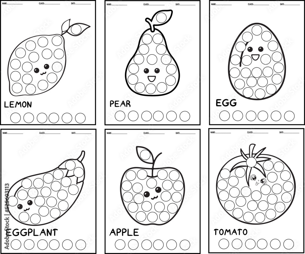 Cute cartoon in kawaii style. Coloring book Dot Markers for kids. Stock ...