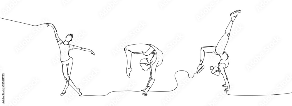 Gymnast girls, training set one line art. Continuous line drawing ...
