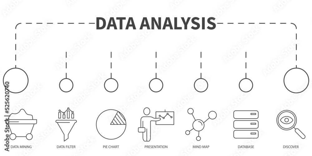Data analysis Vector Illustration concept. Banner with icons and ...