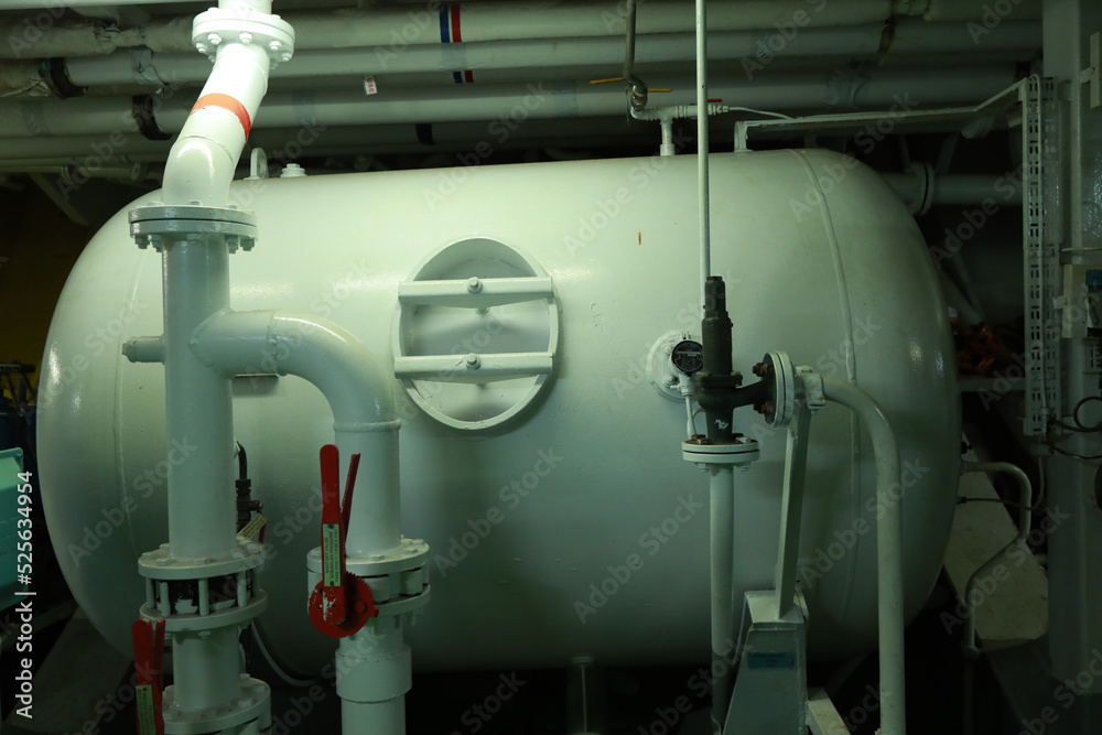 Cruise ship engine room interior with water tight doors electrical and ...
