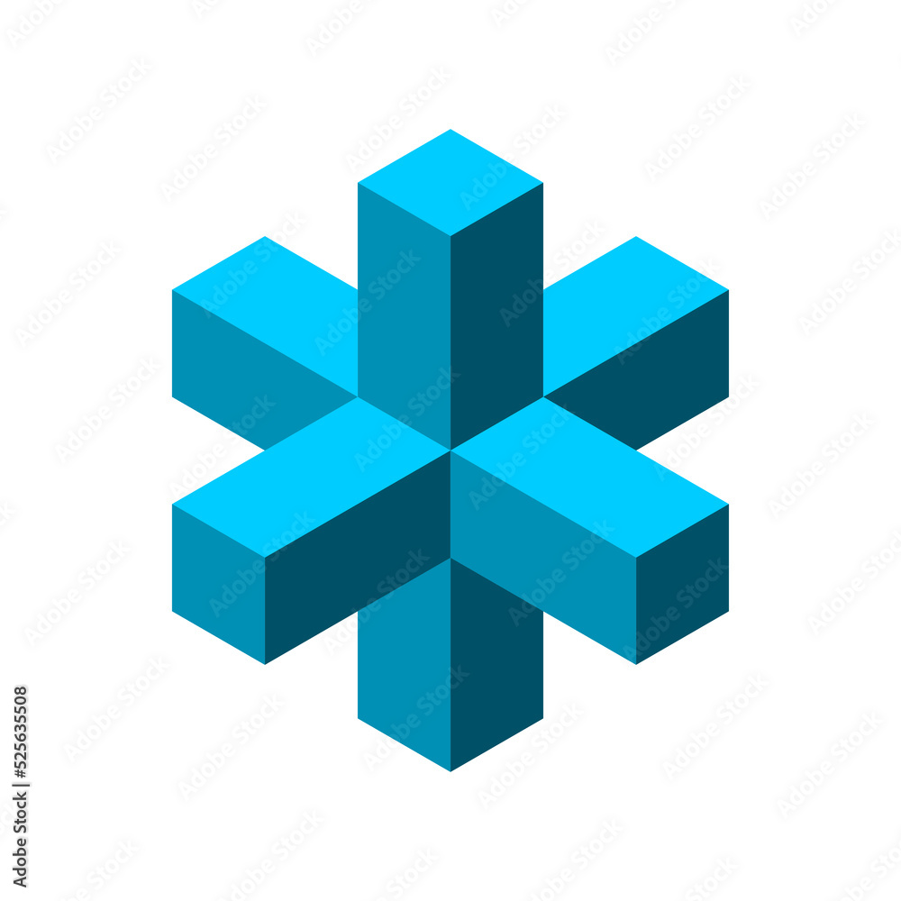 Blue Shape Structure Made Of Combined Blocks Geometric Object Puzzle Game Isometric