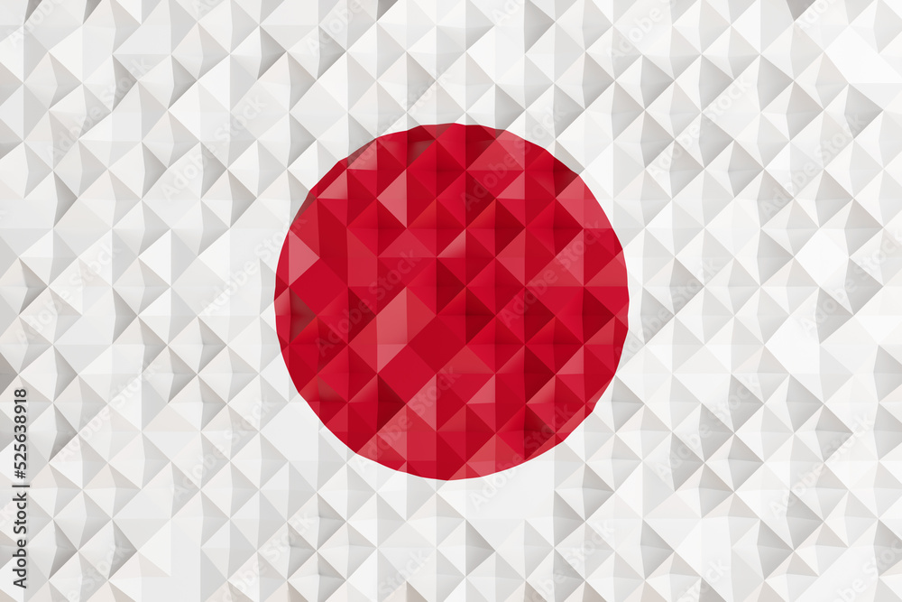 Triangulated national flag of Japan. 3D illustration of Japanese events ...