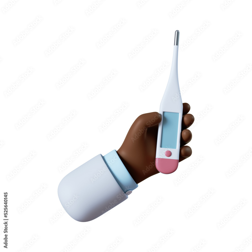 3d render. Icon of african cartoon doctor black skin hand holds big ...