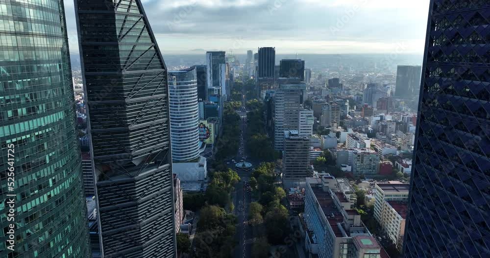 Aerial shot of the Paseo De La Reforma avenue in Mexico City, North ...
