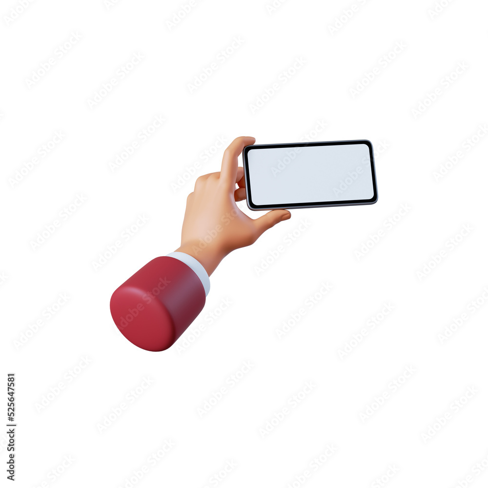 3d render, human hand holds abstract mobile device in horizontal ...