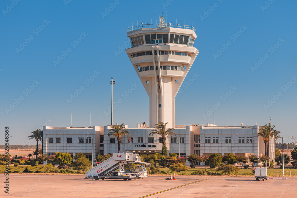 20 July 2022, Antalya, Turkey: the control tower at the airport serving ...