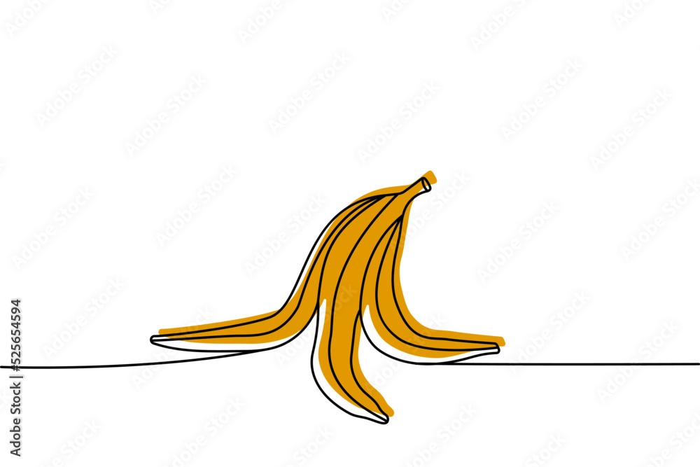 Banana Peel one line colored continuous drawing. Peel of banana ...
