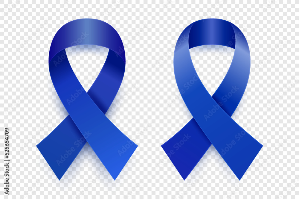 Vector 3d Realistic Dark Blue Ribbon Set. Colon Cancer Awareness Symbol ...