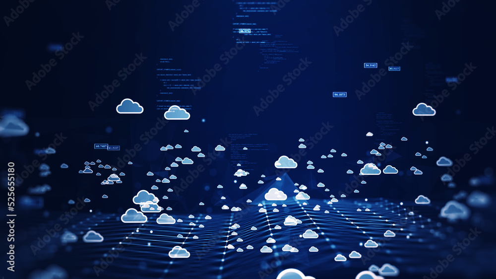 Cloud and edge computing technology connectivity concept. Binary code ...
