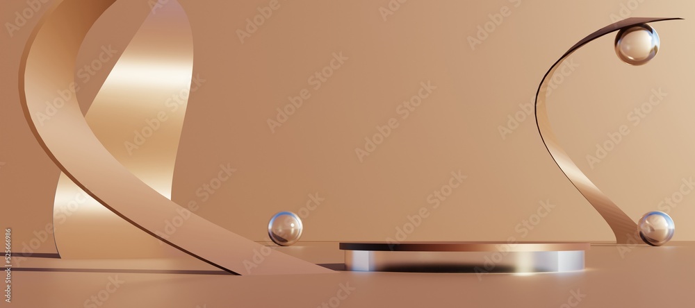 Abstract bronze podium. Stand to show products in banner size. Stage ...